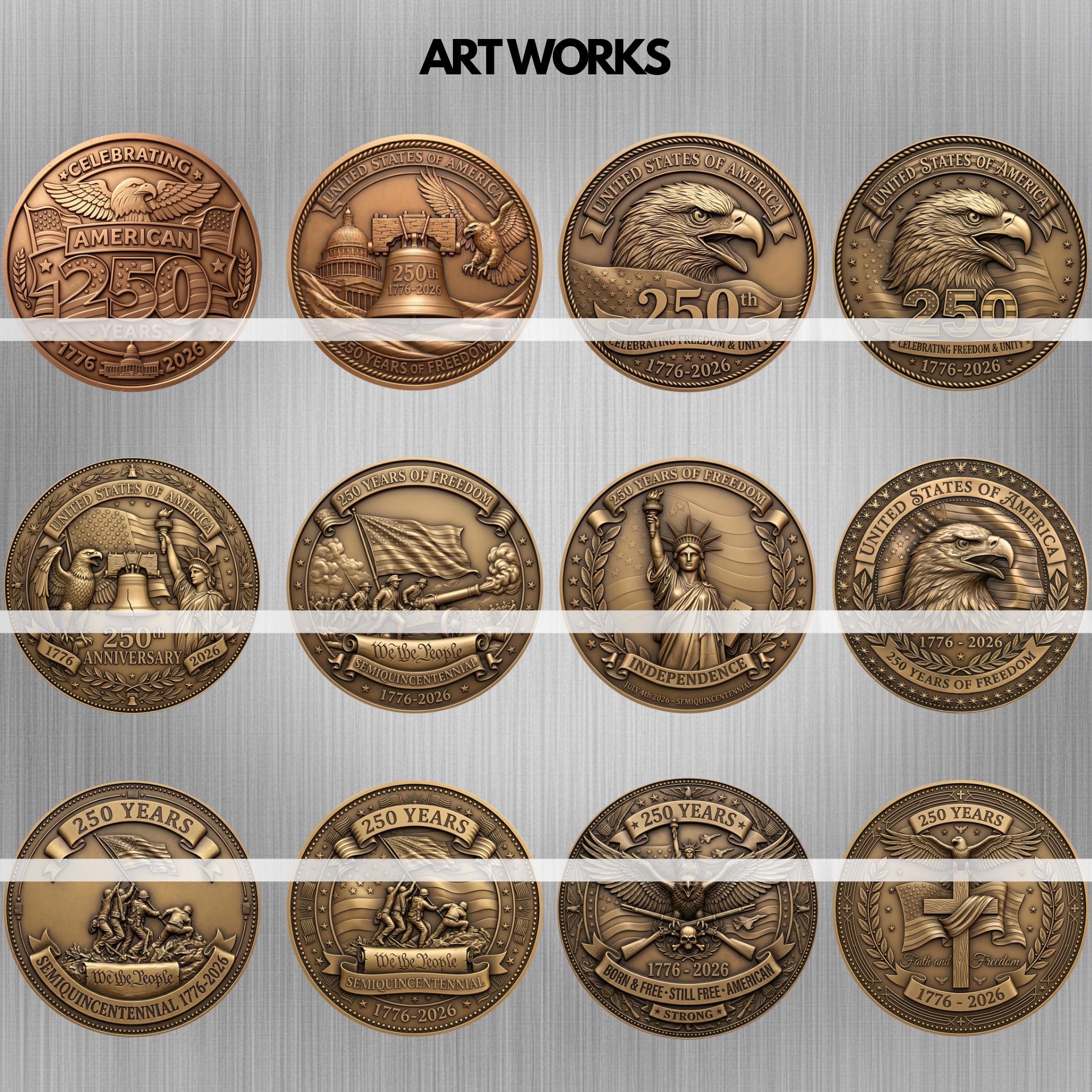 USA 250th Anniversary Coin Depth Map Bundle: 3D Embossing Depth Maps ...
