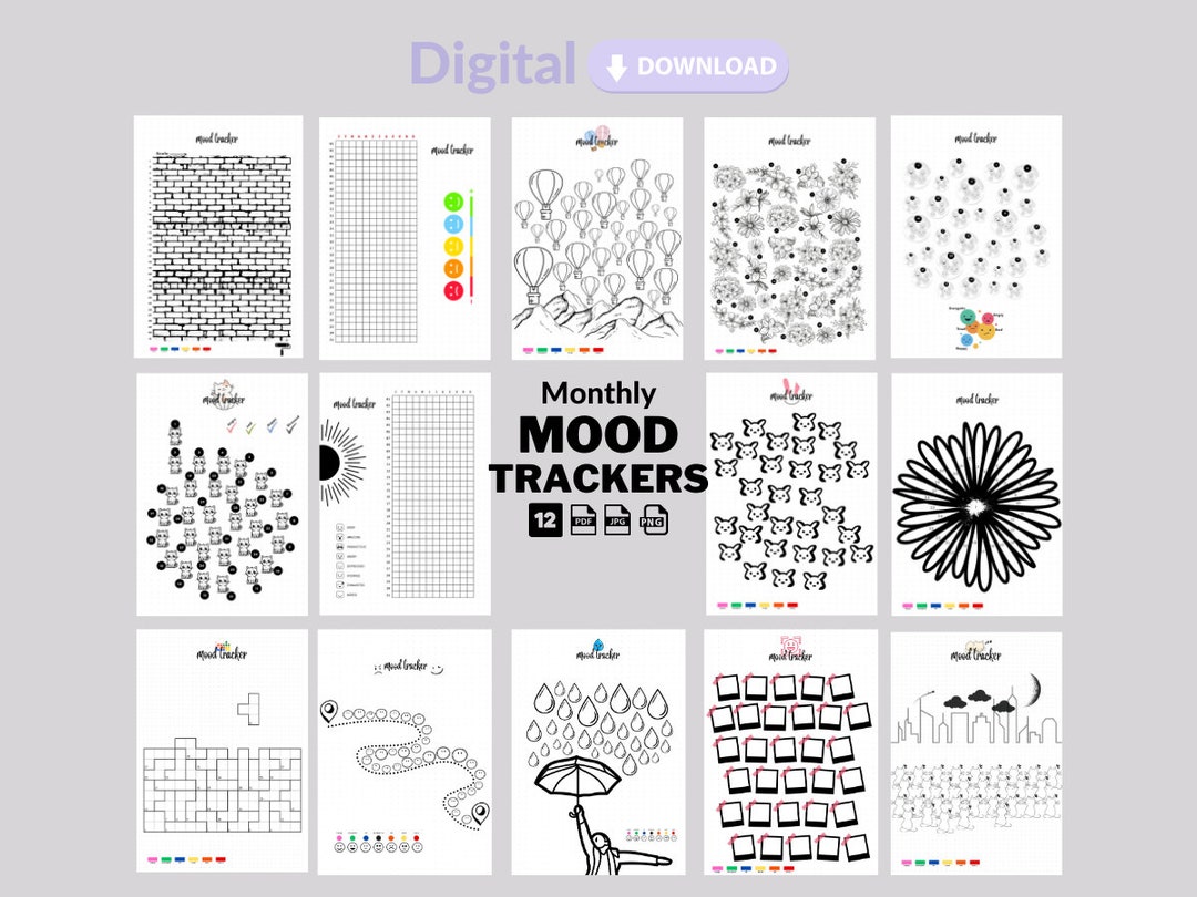 Monthly Mood Tracker Printable Bullet Journal Trackers Emotional ...