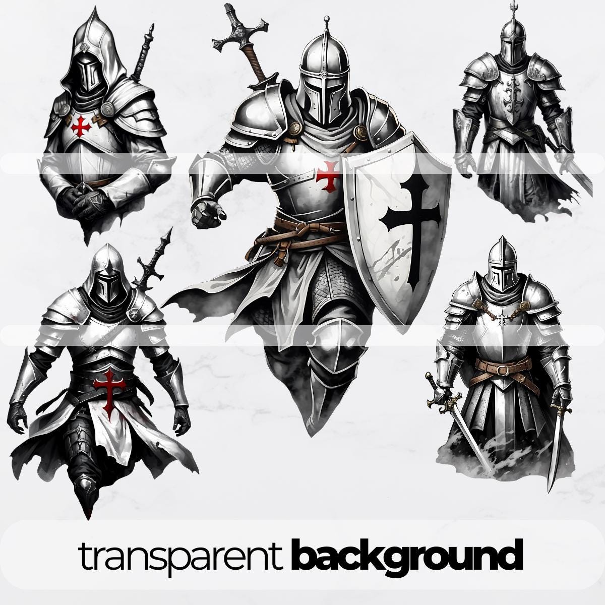 Medieval Knights Clipart PNG Bundle Armored Crusader PNG for ...