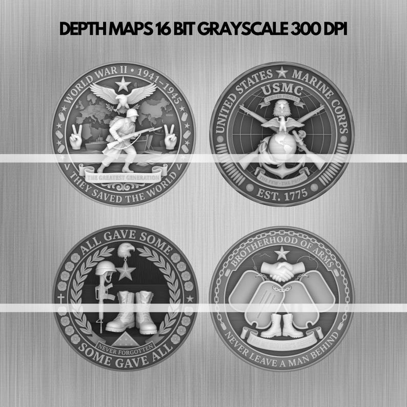 Military & Patriotic Coin Depth Map Bundle: 3D Embossing Height Maps ...