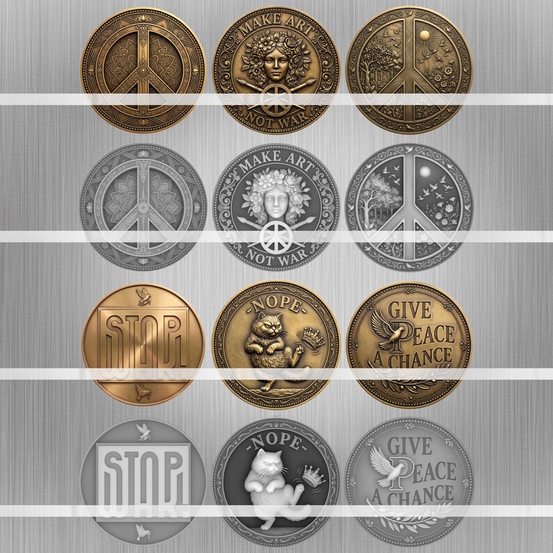 Peace Coin Depth Map Bundle: 3D Depth Maps for Laser Engraving (PNG ...