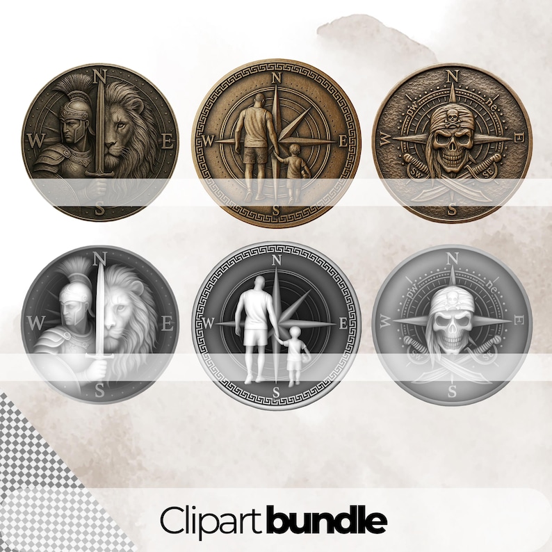 Compass Coin Depth Map Bundle: 3D Depth Maps for Laser Engraving ...