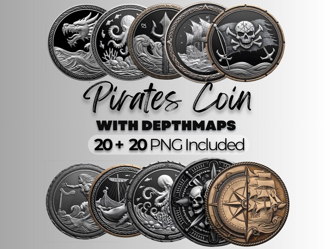 Pirates Laser Coin Bundle 3D Depth Map Pirates Treasure Laser Engrave ...