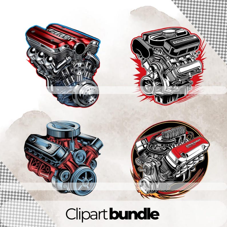 Car Engine Clipart PNG Bundle: Hot Rod & Muscle Car Designs (50 Pngs ...