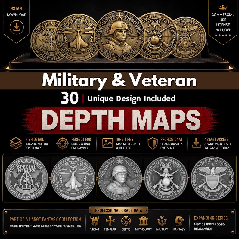 Military & Patriotic Depthmap for Coin Engraving: 3D Embossing Height ...