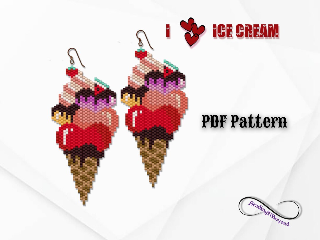 Beaded Ice Cream Pattern, Beaded Heart Earrings Pattern, Brick Stitch ...