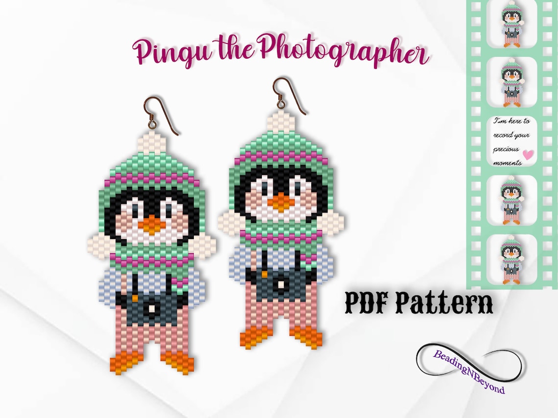 Beaded Penguin Earrings, Camera Bead Pattern, Christmas Penguin Beading ...