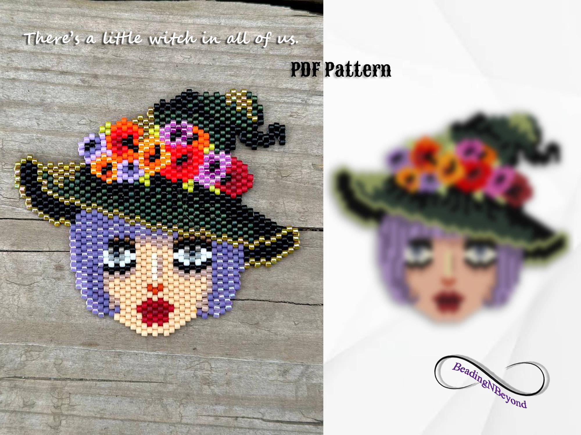Witch Beading Pattern, Halloween Bead Pattern, Beaded Witch, Brick ...