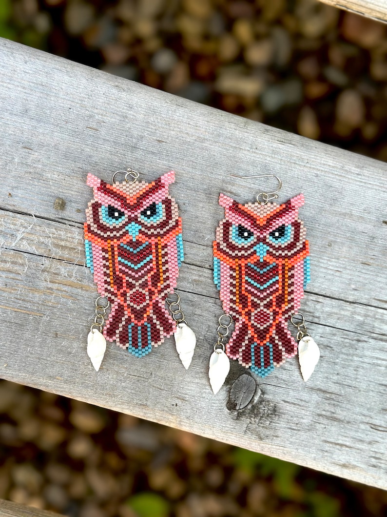 Brick Stitch Owl Pattern, Native American Beaded Earrings, Beaded Owl ...