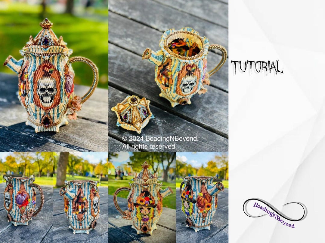 Beaded Teapot Box, Beaded 3D Halloween Teapot Tealight Holder, Teapot ...