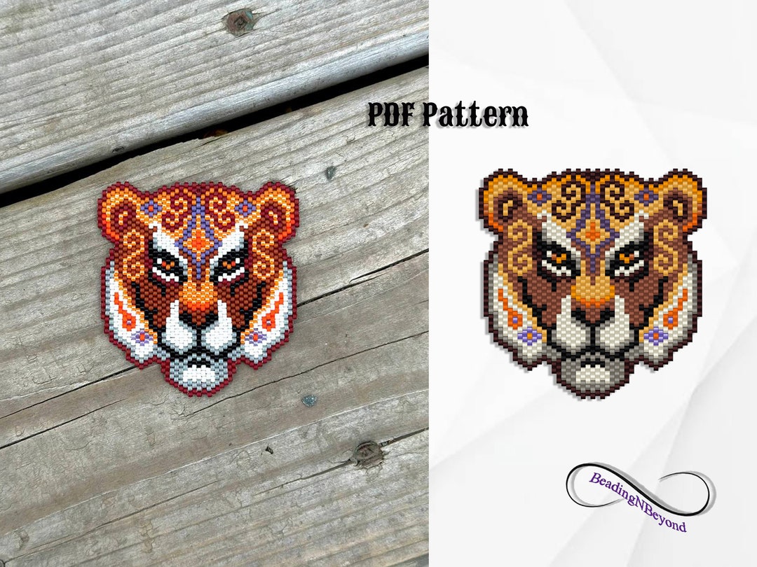 Tiger Beading Pattern, Beaeded Mandala Tiger Brooch, Beaded Tiger ...