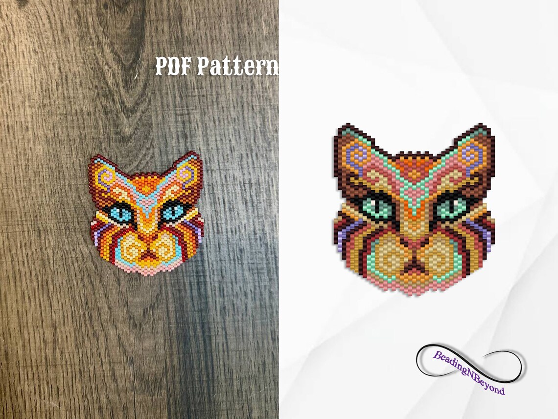 Cat Beading Pattern Beaeded Mandala Cat Brooch Beaded Cat - Etsy