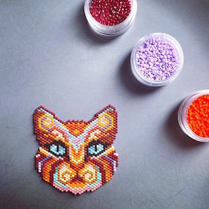 Cat Beading Pattern, Beaeded Mandala Cat Brooch, Beaded Cat Earrings ...