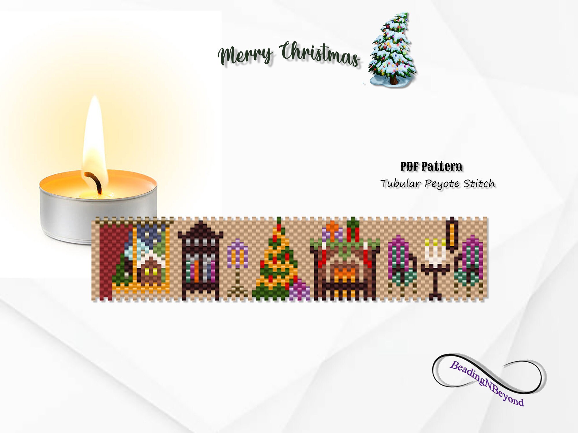 Tealight Cover Bead Pattern, Christmas Bead Pattern, Tubular Peyote ...