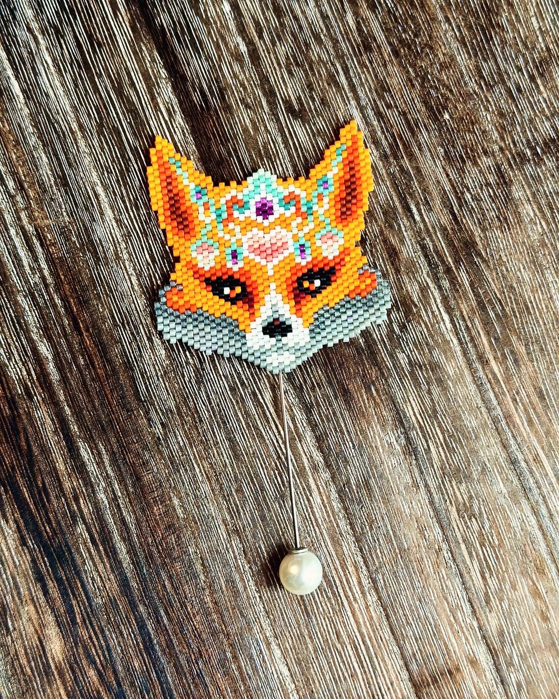 Fox Beading Pattern, Beaeded Mandala Fox Brooch, Beaded Fox Earrings ...