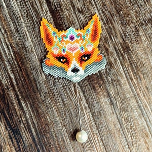 Fox Beading Pattern, Beaeded Mandala Fox Brooch, Beaded Fox Earrings ...