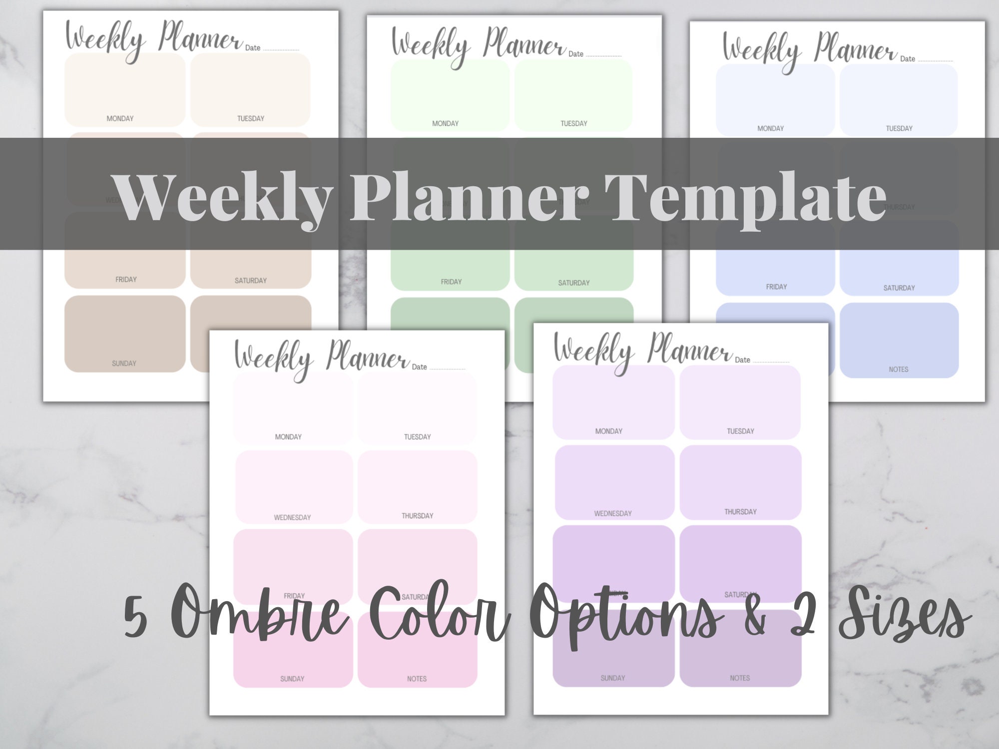 Printable Weekly Planner - Ombre Color Effect - Printable PDF- Make ...