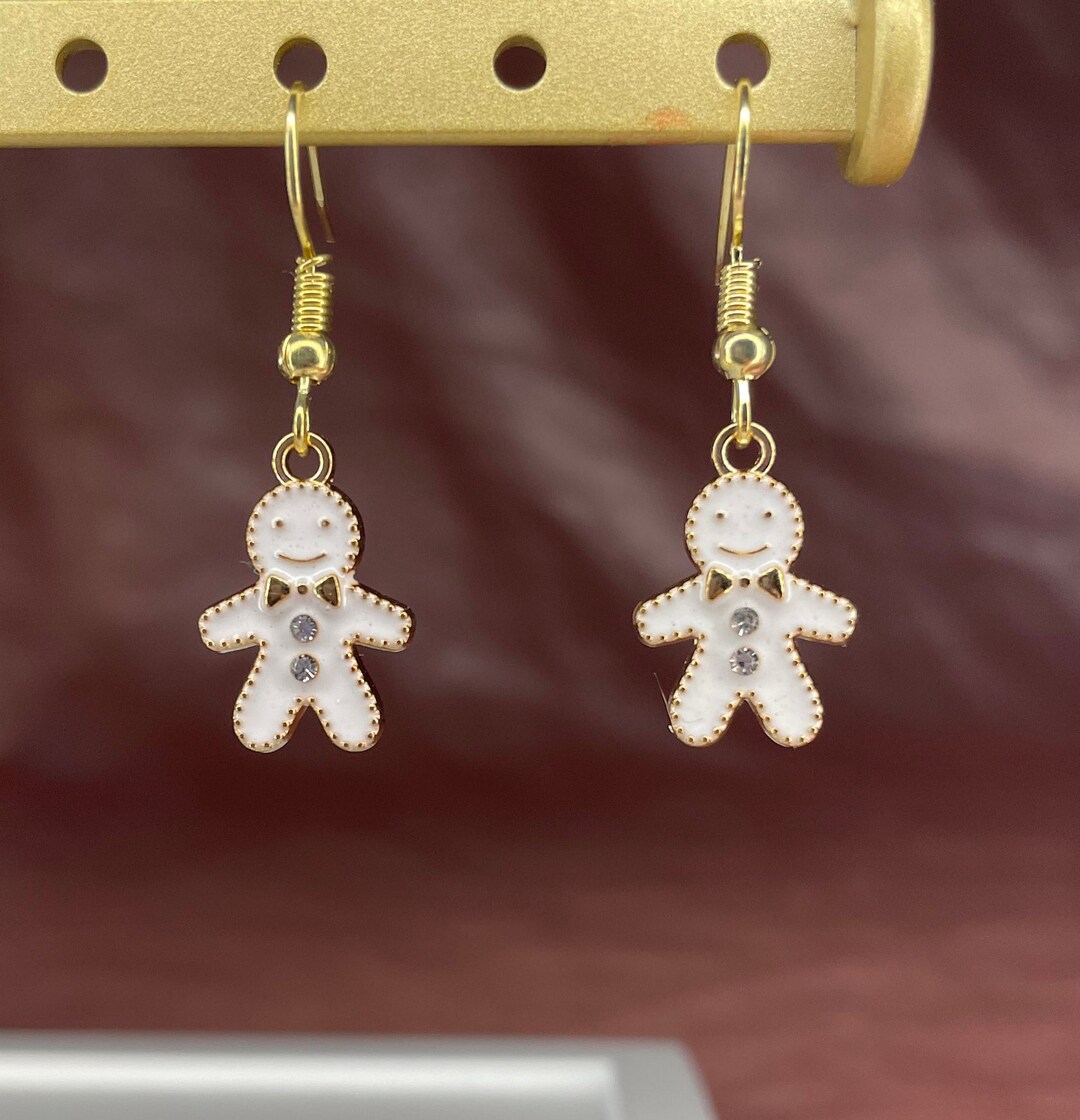White Gingerbread Man Drop Earrings / Christmas Earrings / Holiday ...