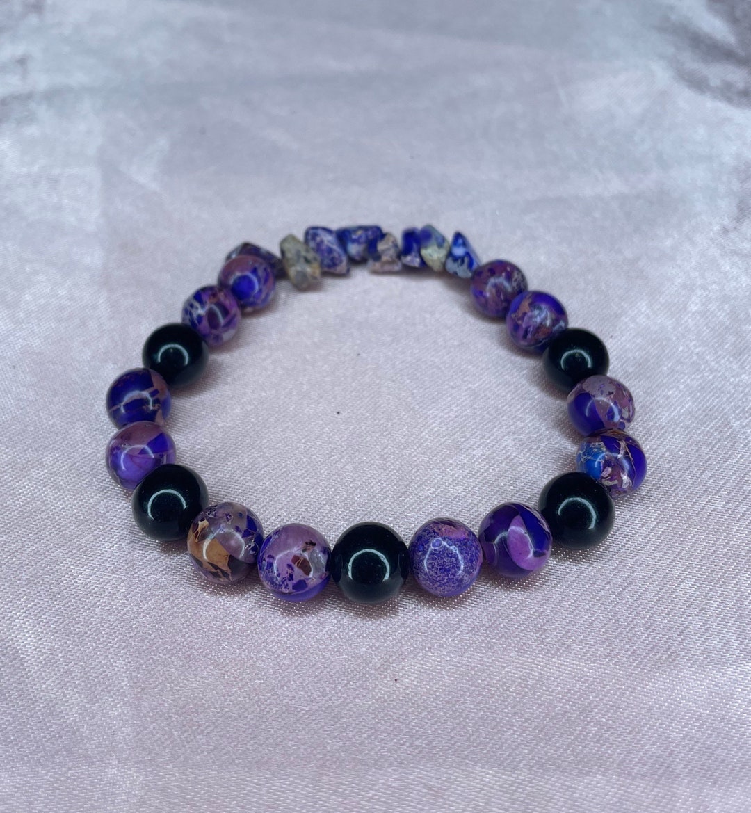 Rock & Roll: Purple Jasper and Black Obsidian Gemstone Bracelet ...