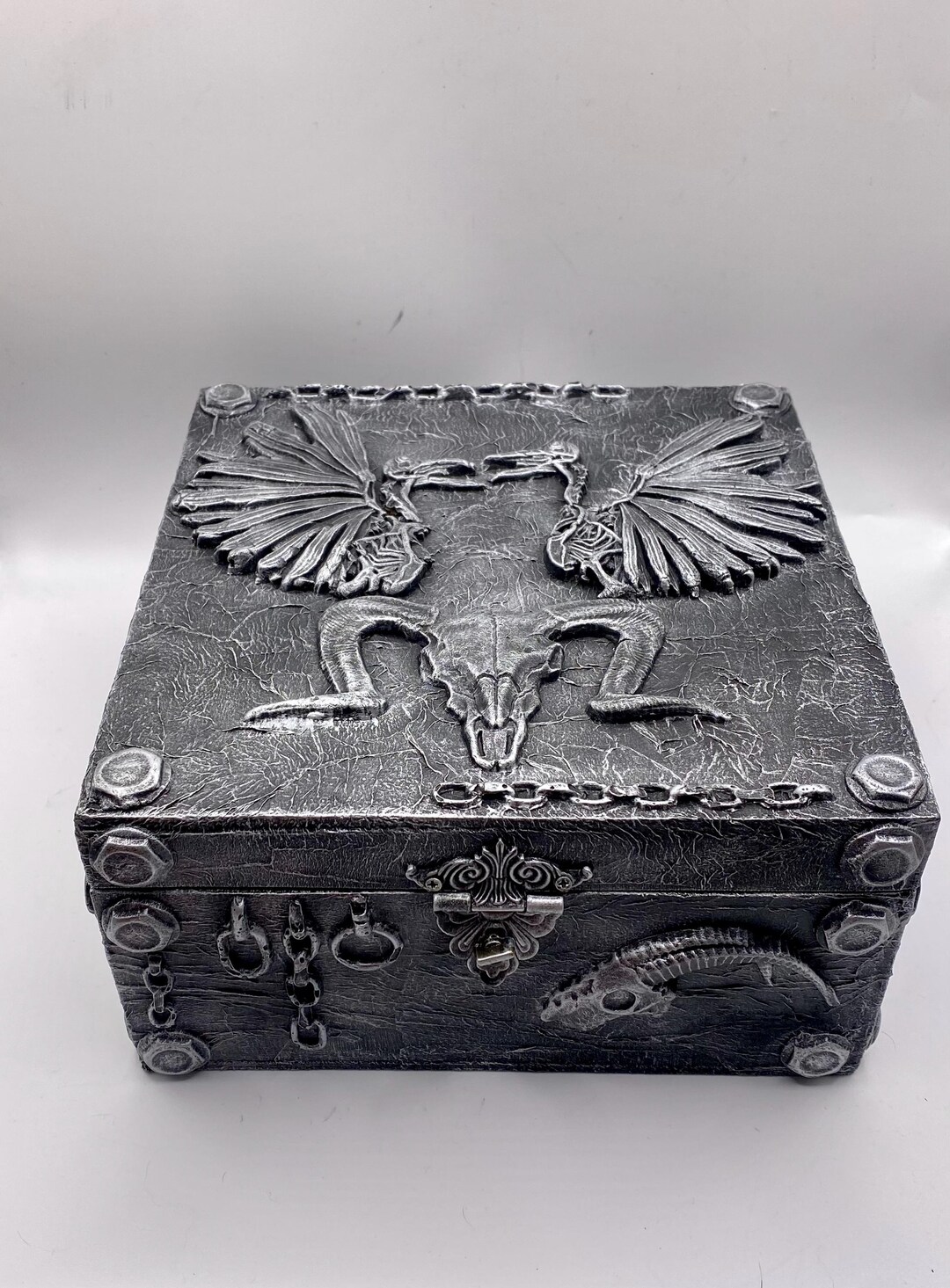 Gothic Bones Box, Decoupage, Black and Silver. - Etsy