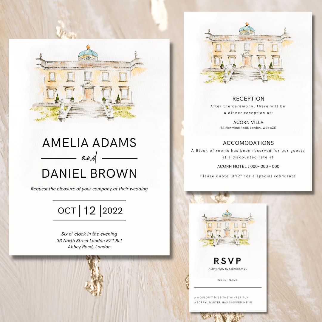 Venue Wedding Invitation | Wedding Venue Template | Custom Watercolor ...