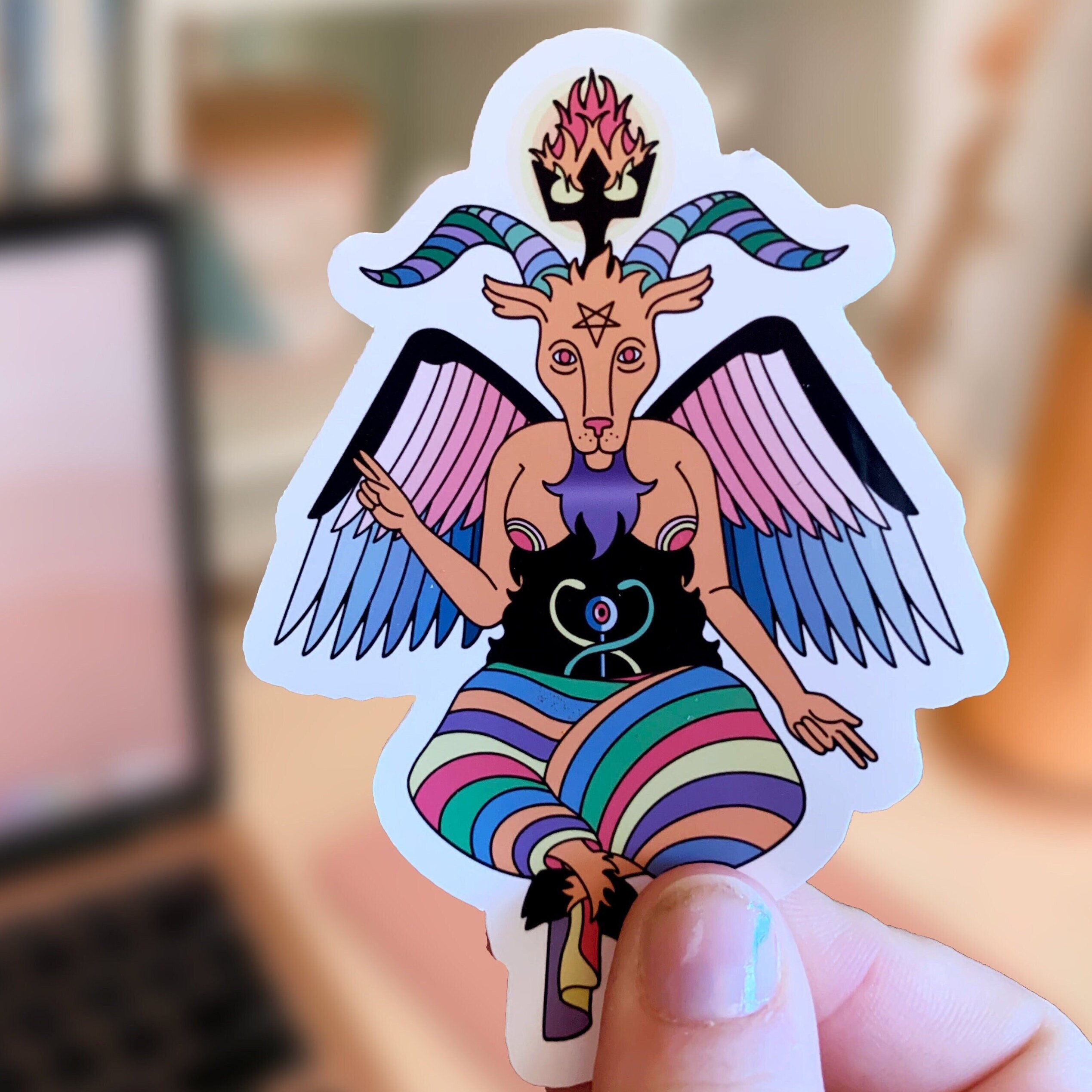 Pastel Goth Rainbow Baphomet Sticker. Colorful Punk Occult Decal ...