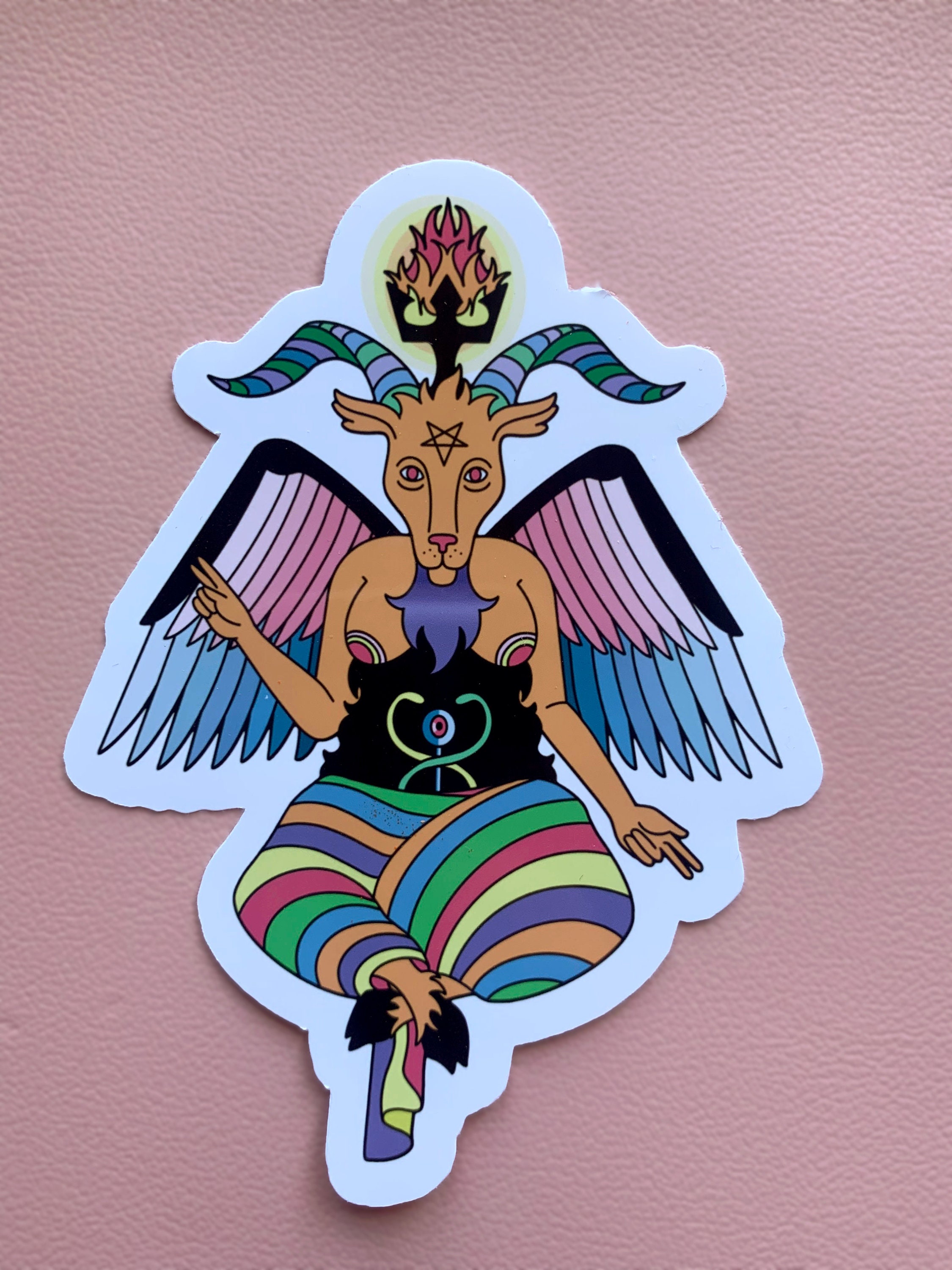 Pastel Goth Rainbow Baphomet Sticker. Colorful Punk Occult Decal ...
