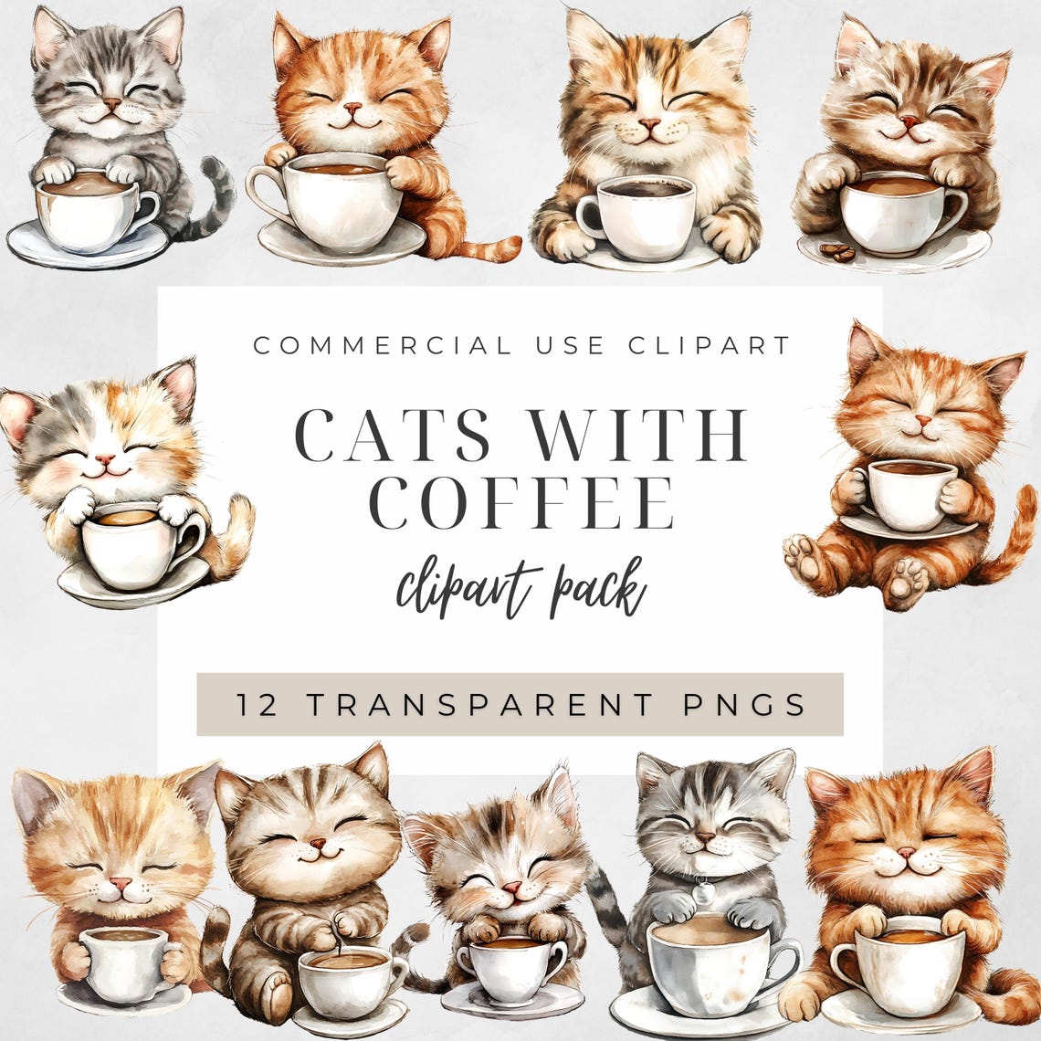 Cats With Coffee Png's Clip Art High Quality Upscaled Images 300DPI - Etsy