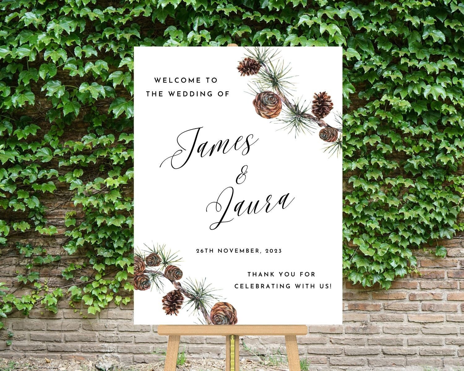 Winter Wedding Welcome Sign Classic Rustic Pine Cone Classic Winter ...