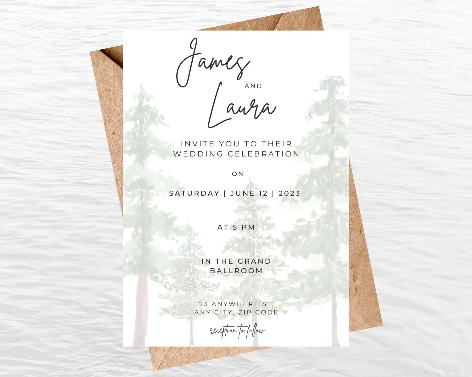 Winter Wedding Invitation Pine Tree Rustic Woodsy Wedding Digital ...