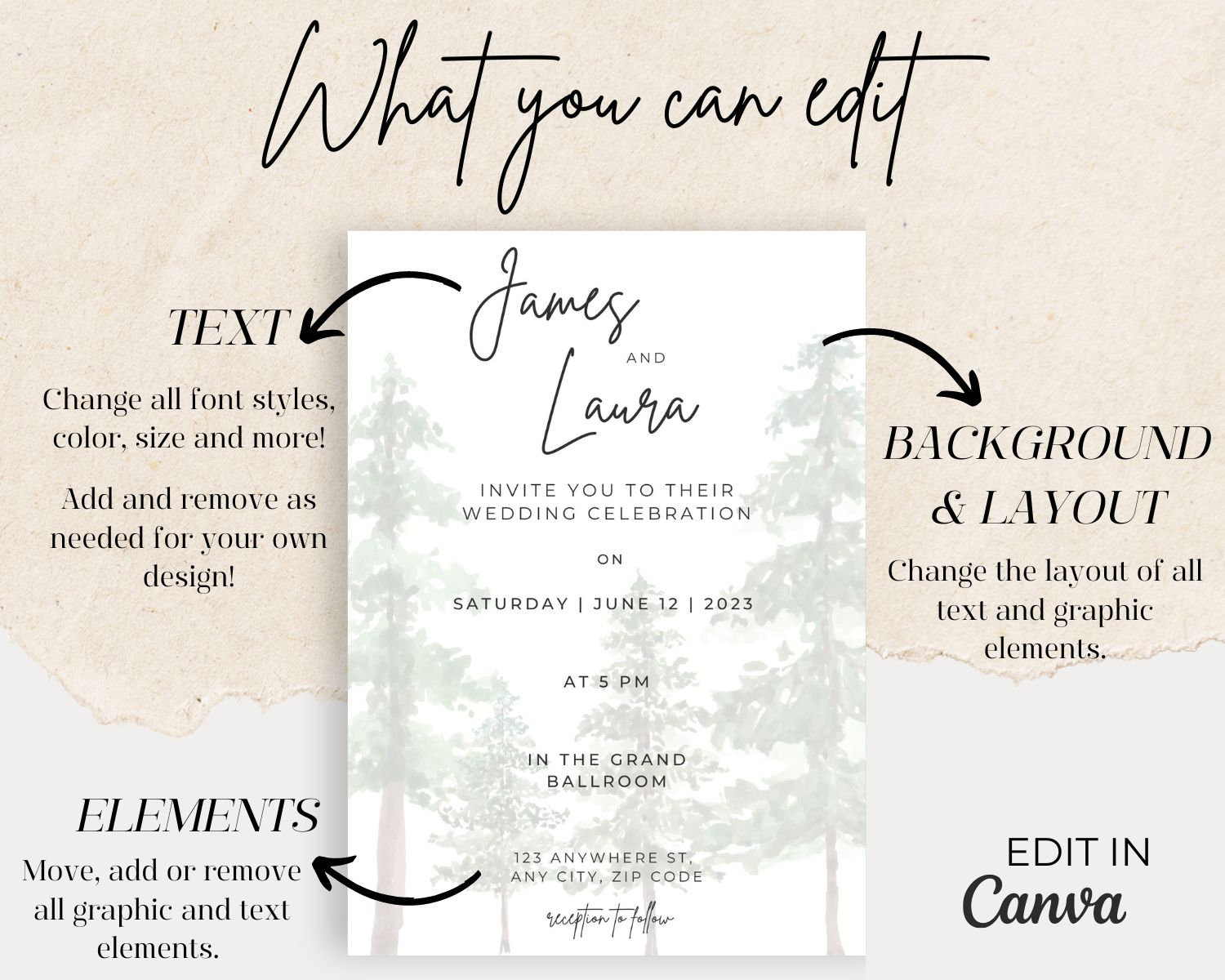 Winter Wedding Invitation Pine Tree Rustic Woodsy Wedding Digital ...