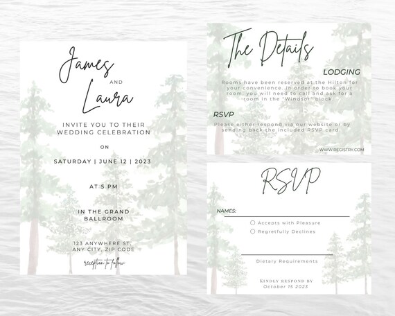 Winter Wedding Invitation Pine Tree Rustic Woodsy Wedding - Etsy