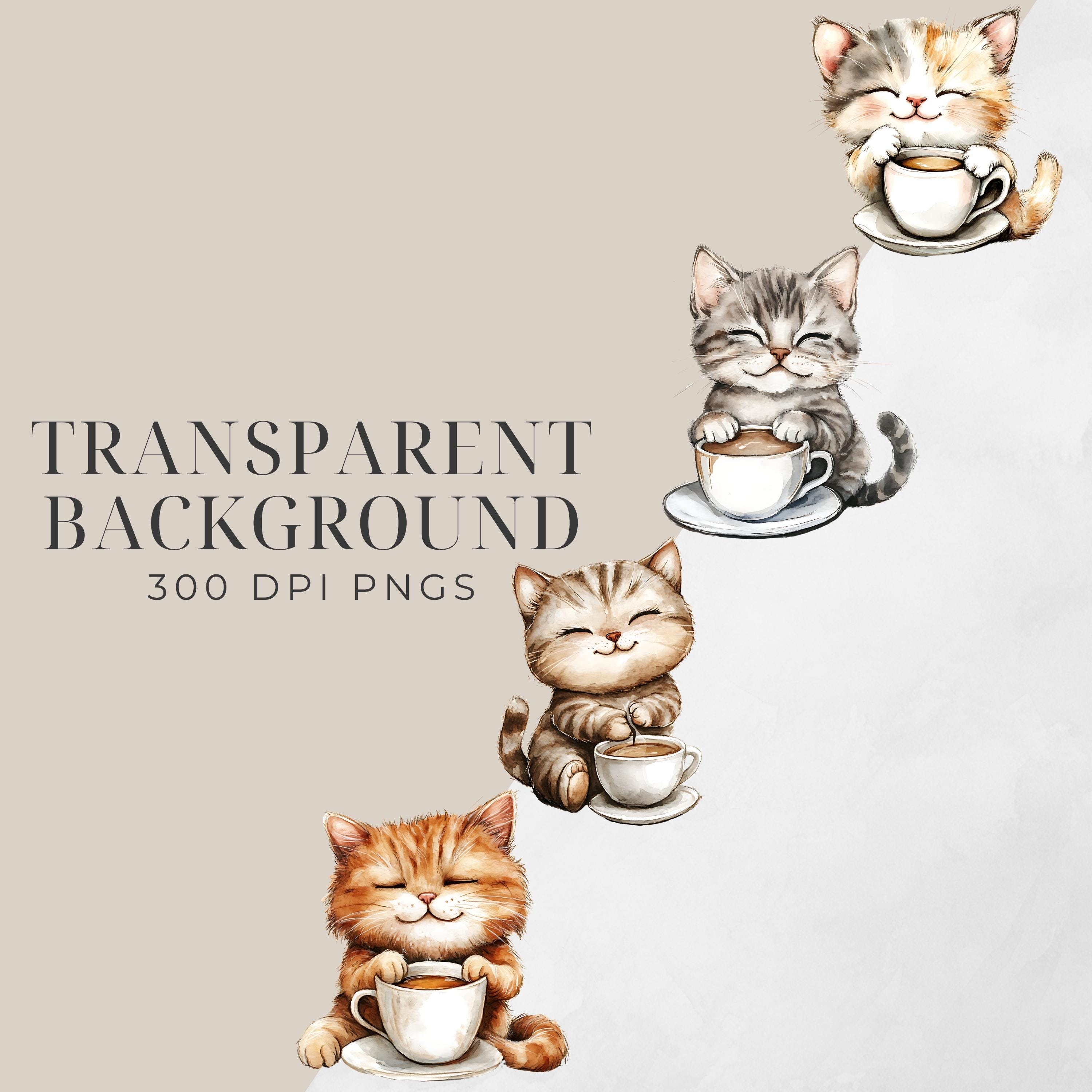 Cats With Coffee Png's Clip Art High Quality Upscaled Images 300DPI - Etsy