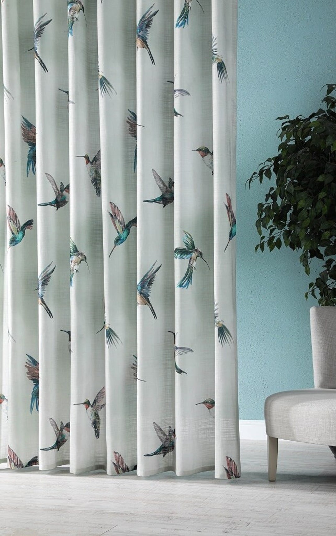 Hummingbird Tropical Curtains, Custom Linen Drapes for Home Decoration ...