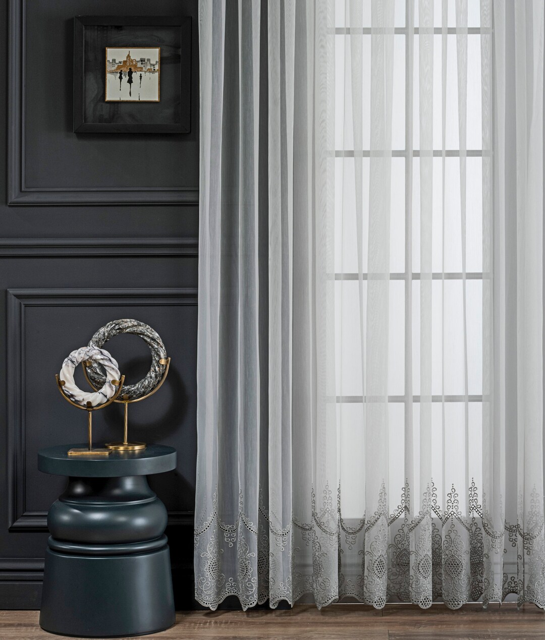 Custom Size Luxury Lace Embroidered Sheer Curtains for Living Room ...