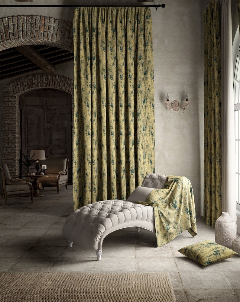 Patterned Living Room Farmhouse Decor Curtains, Handmade Drapery Panels ...