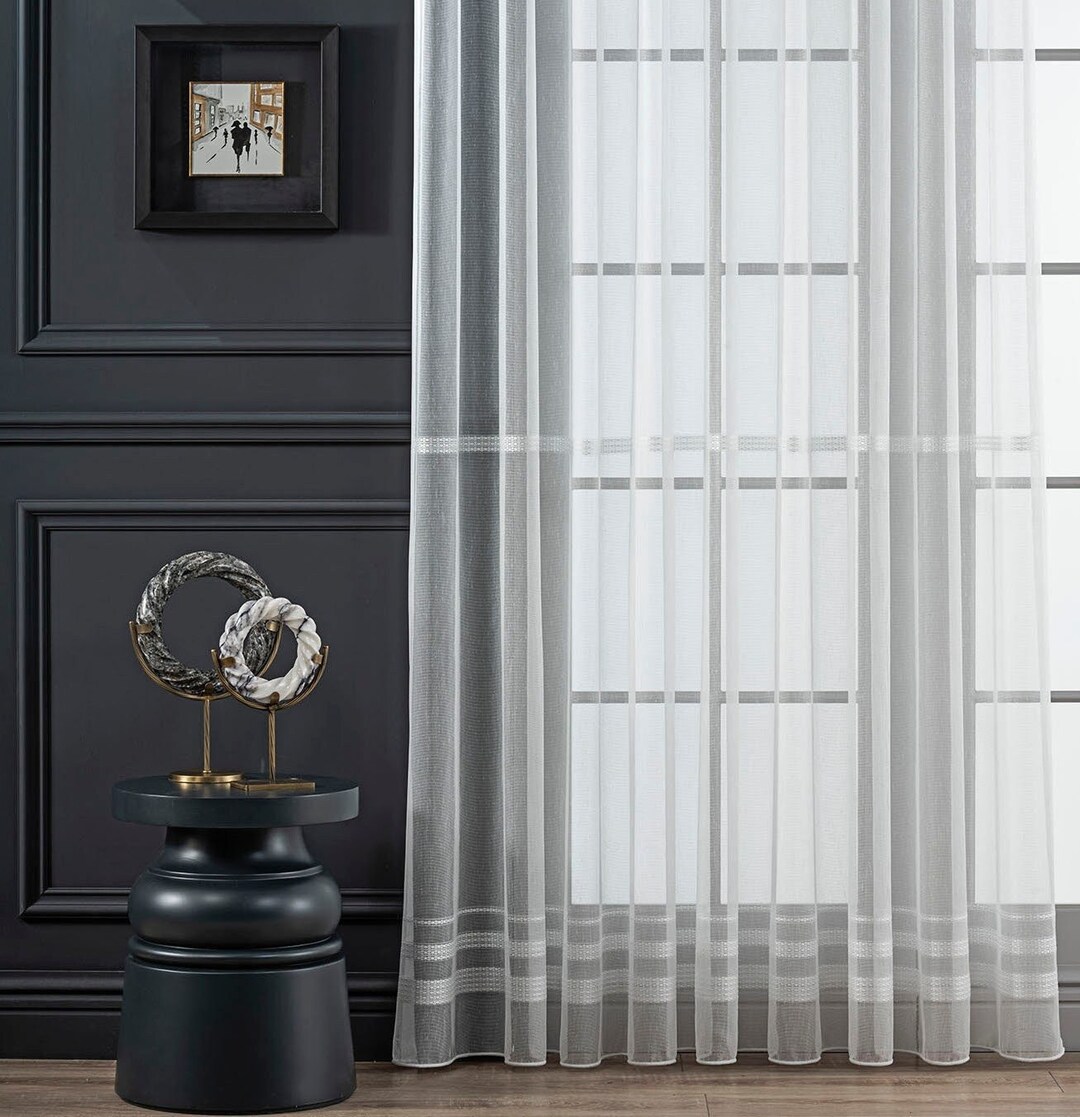 Luxury Striped Transparent White Cream Gray Beige Tulle Sheer Curtains ...