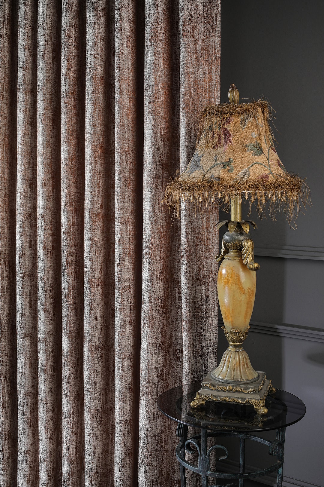 Custom Size Modern Brick Red Gold Window Curtain Panels, Room Darkening ...