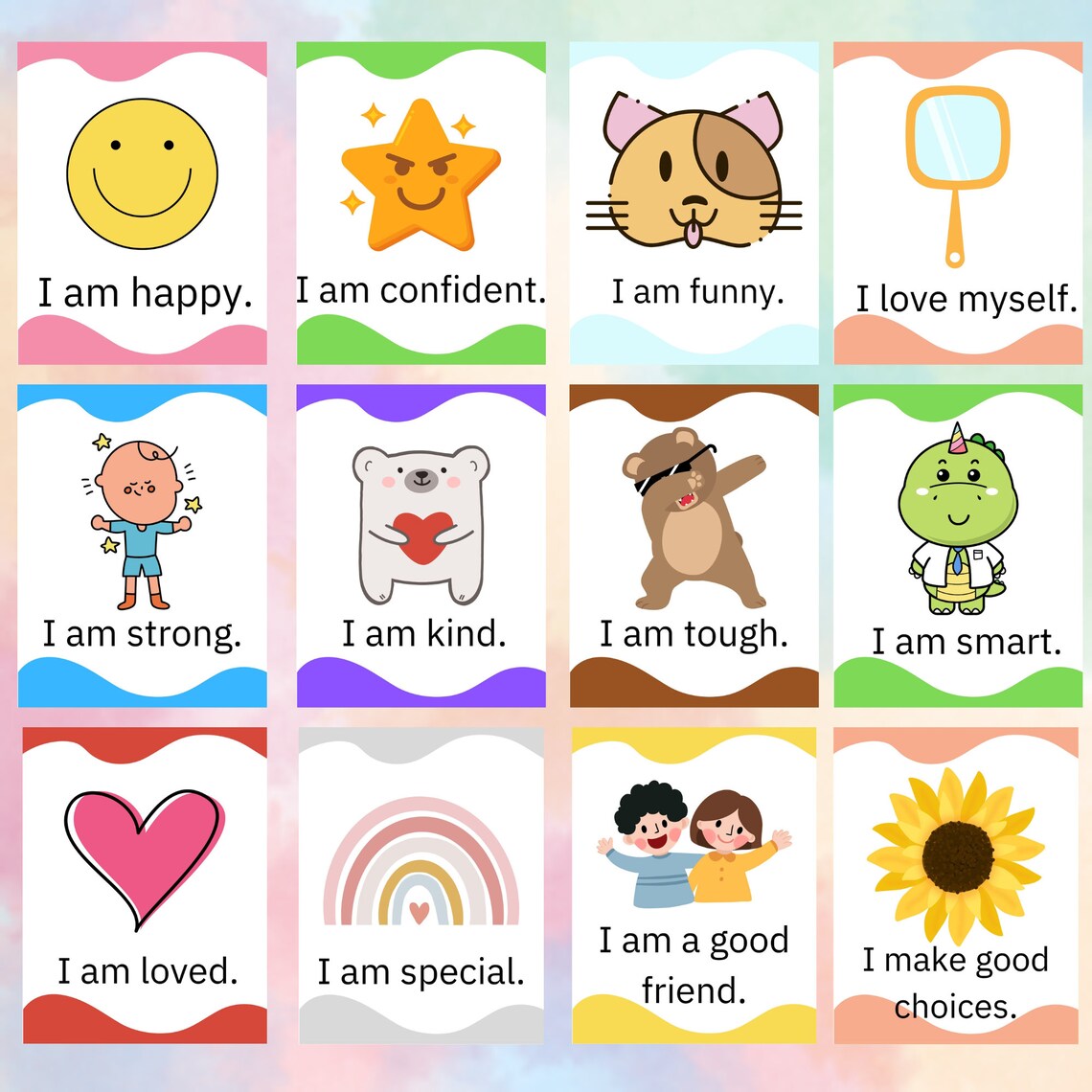 12 Affirmation Cards for Children Colorful Toddler Child Positive ...