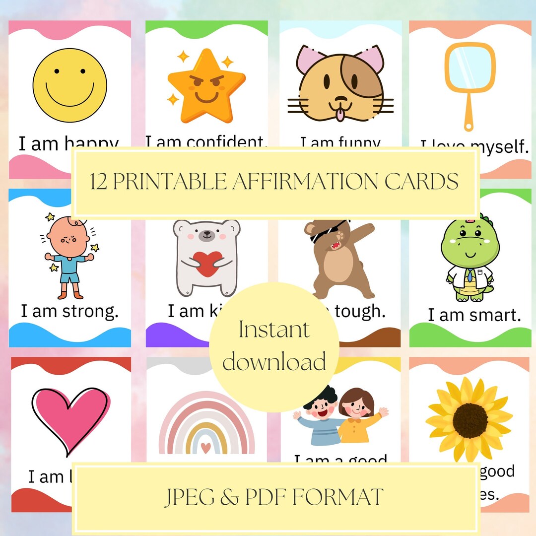 12 Affirmation Cards for Children Colorful Toddler Child Positive ...