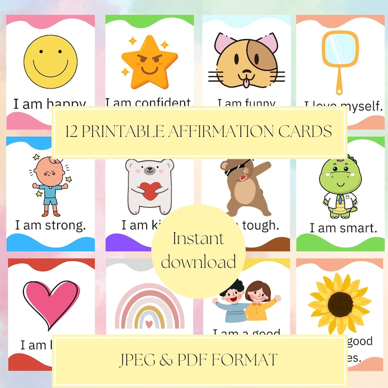 12 Affirmation Cards for Children Colorful Toddler Child Positive ...