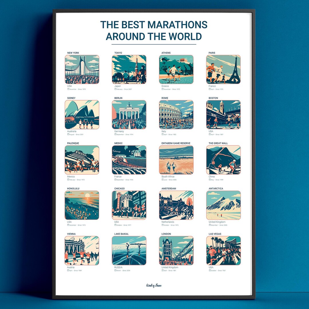 Best Marathons Around the World Poster | Vintage Running Illustration ...