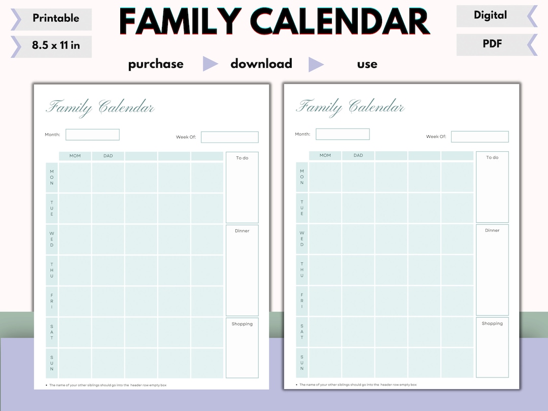 Simple Weekly Family Calendar, Monthly Organizer, Daily Weekly Task ...