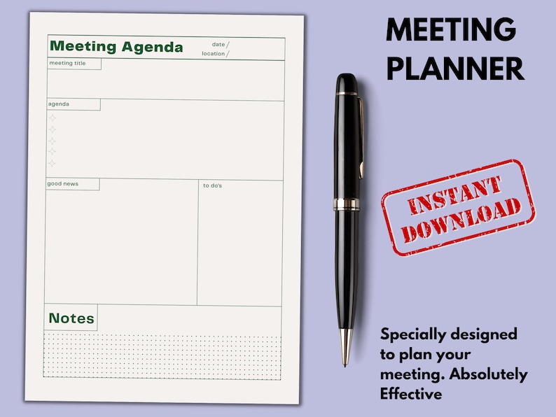 Simple Daily Meeting Planner Printable Meeting Organizer - Etsy