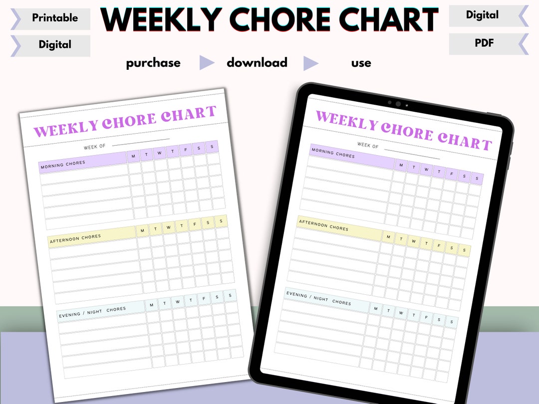 Weekly Chore Chart, Morning Afternoon Evening Routine, Kids Chore Plan ...