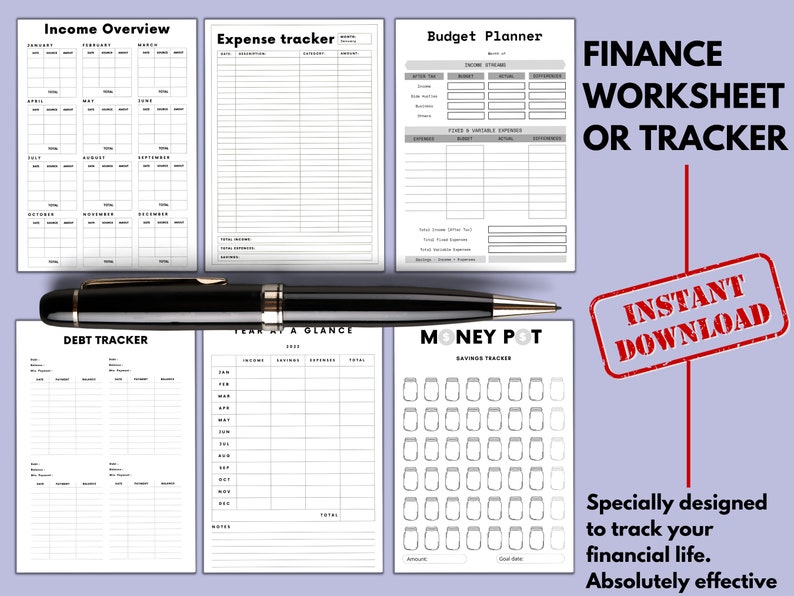 Printable Finance Worksheet, Income Workbook, Printable Expense Tracker ...