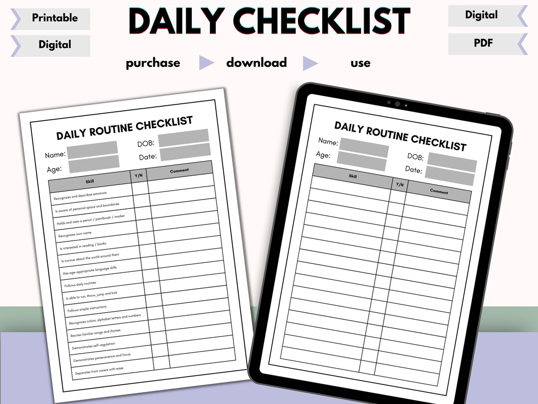 Printable Daily Routine, Daily Checklist Planner, Kids Routine Plan ...