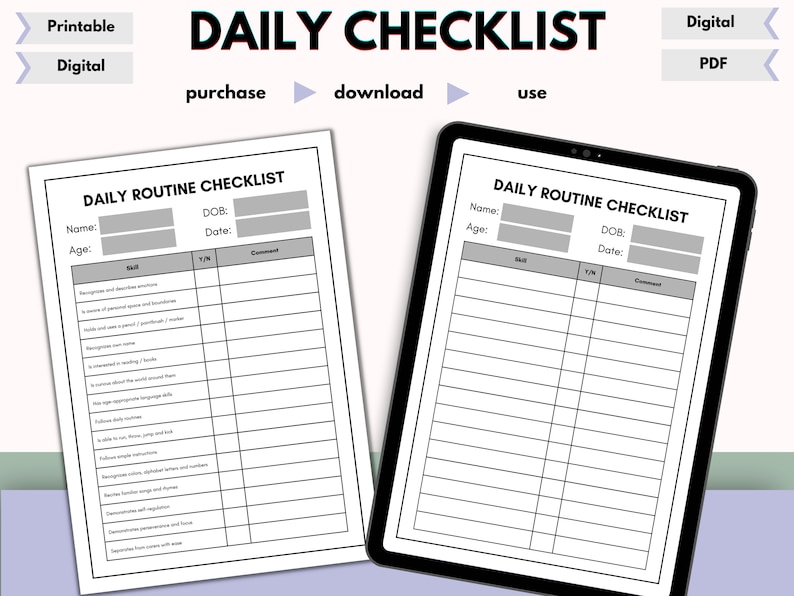 Printable Daily Routine, Daily Checklist Planner, Kids Routine Plan ...
