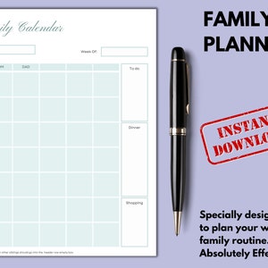 Simple Weekly Family Calendar, Monthly Organizer, Daily Weekly Task ...
