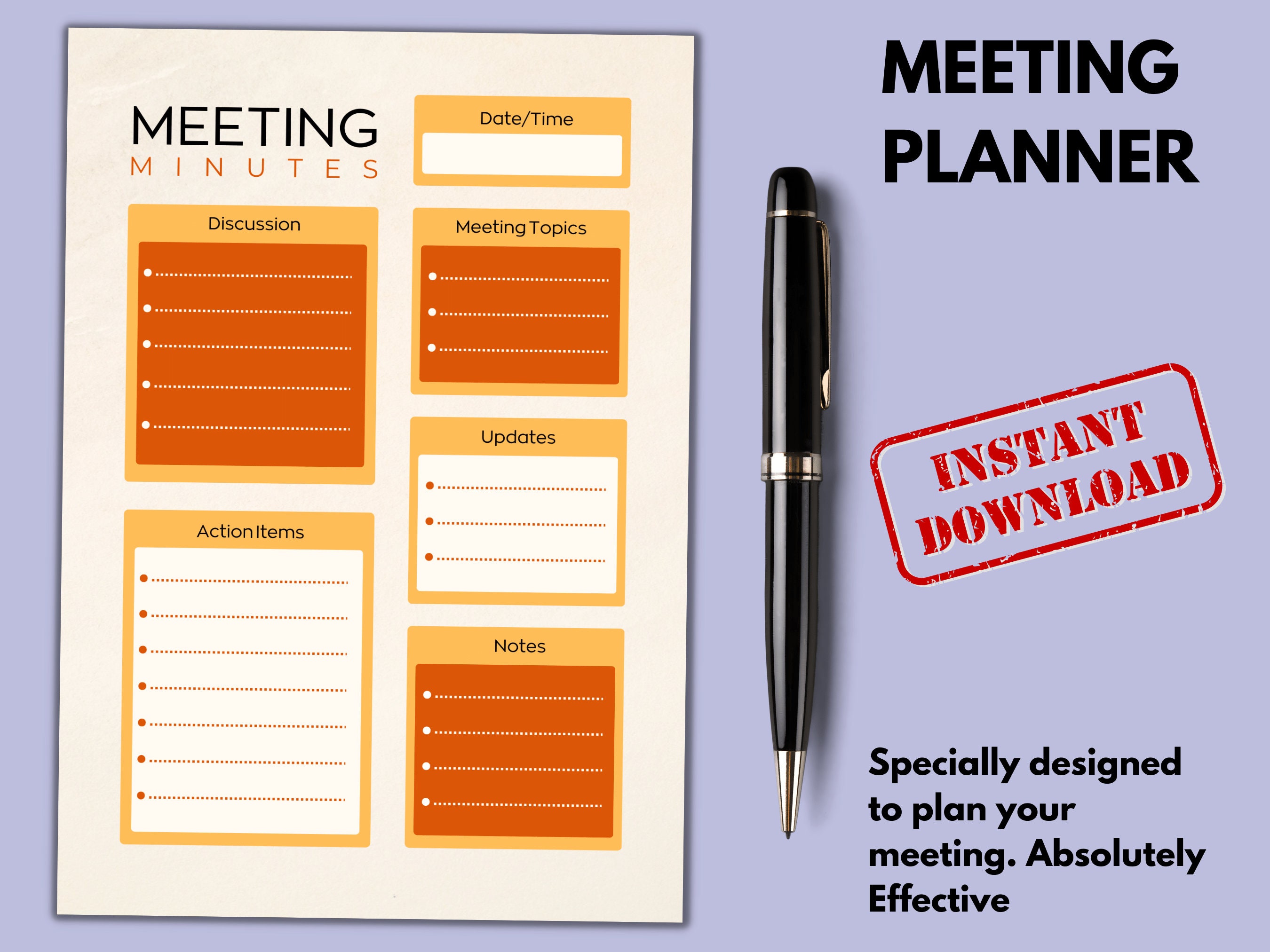 Meeting Minutes Planner, Meeting Agenda Organizer, Printable Meeting ...